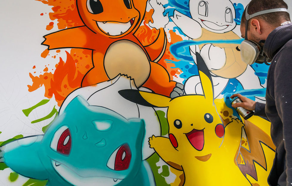 Décoration graffiti pokemon pour ce nouveau bureau